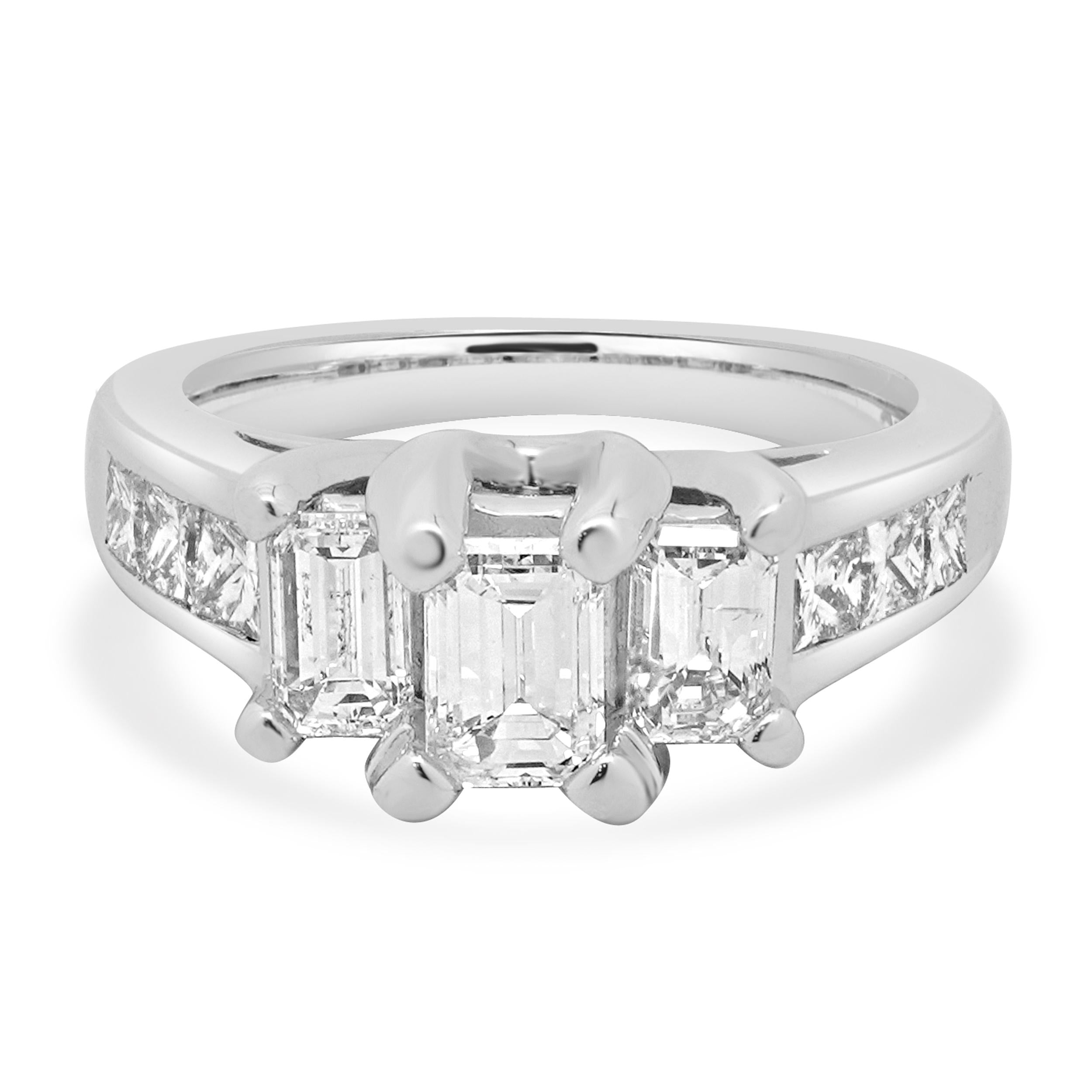 14 Karat White Gold 3 Step Emerald Diamond Engagement Ring – The Estate ...