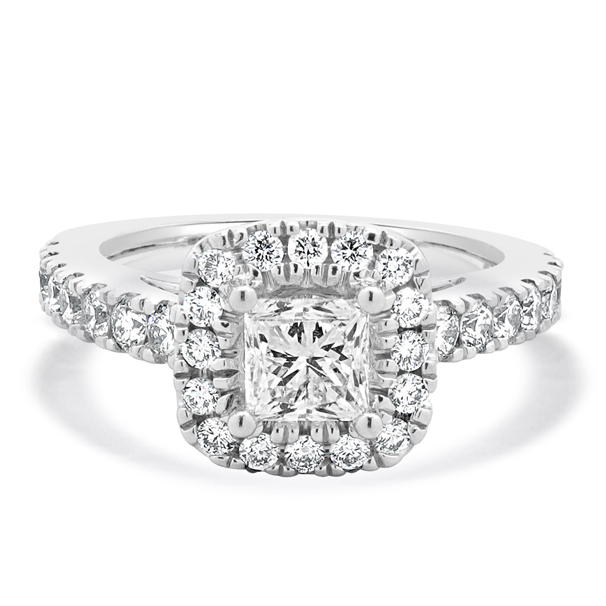 Vera Wang 14 Karat White Gold Princess Cut Halo Diamond Engagement Rin ...