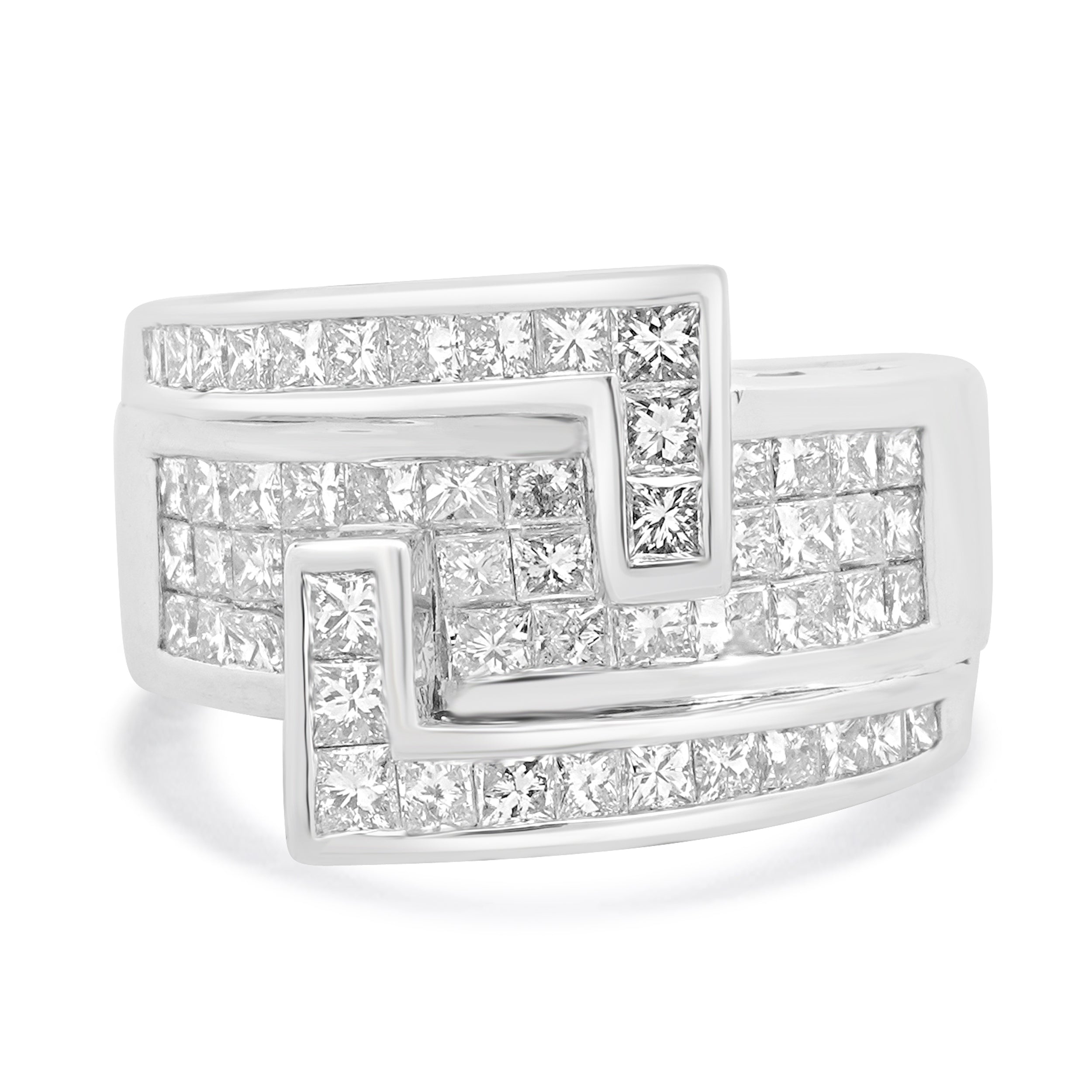 18 Karat White Gold Invisible Set Diamond Bypass Ring – The Estate ...