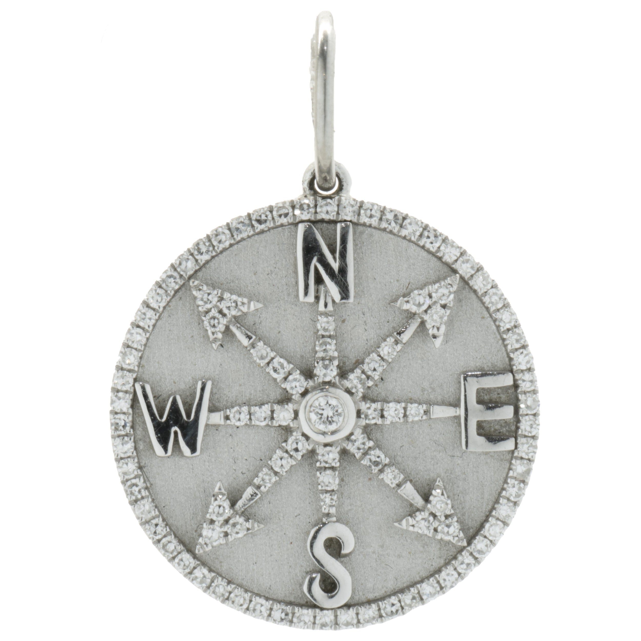 14 Karat White Gold Diamond Compass Medallion Pendant – The Estate ...