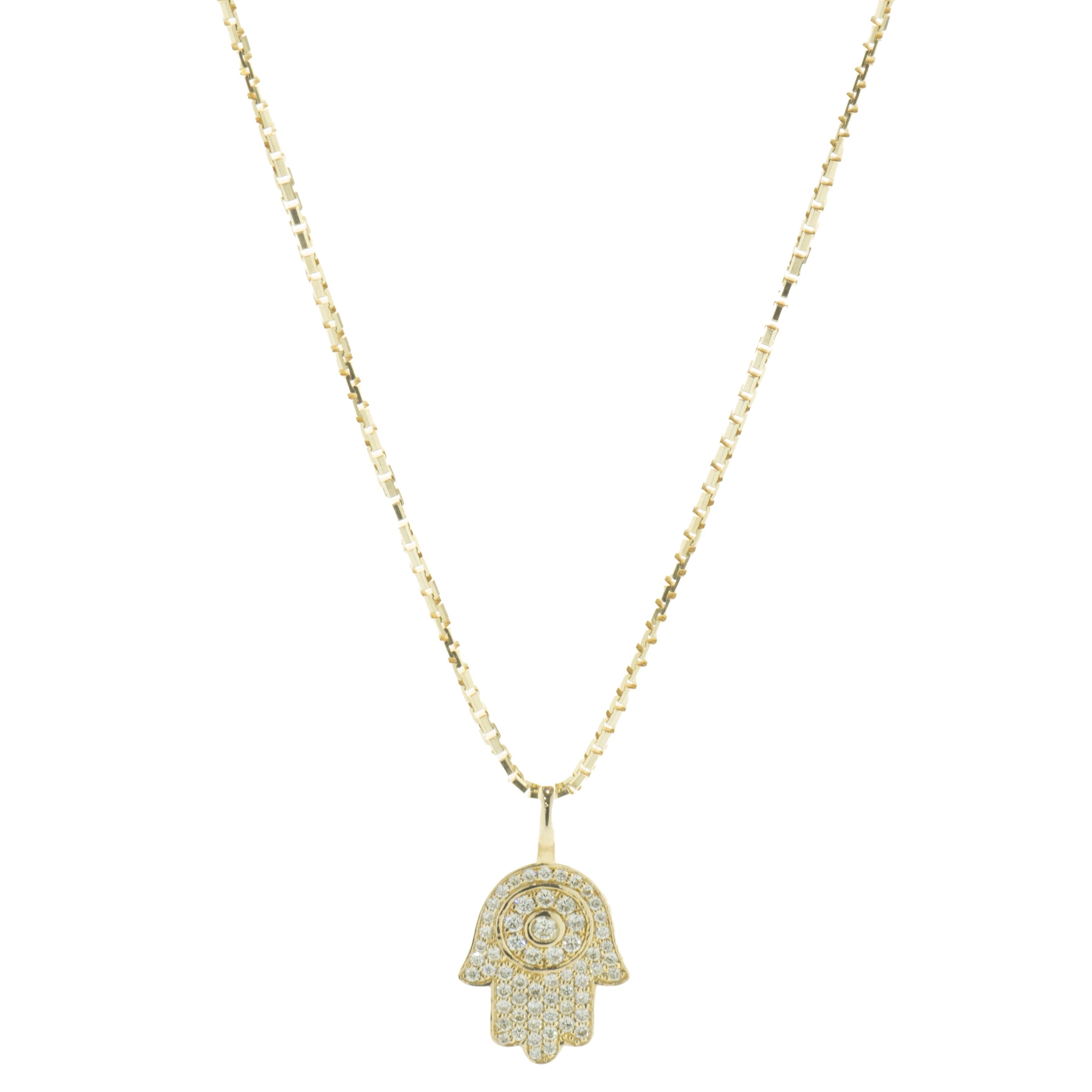 Ice Box 14 Karat Yellow Gold Pave Diamond Hamsa Necklace – The Estate ...