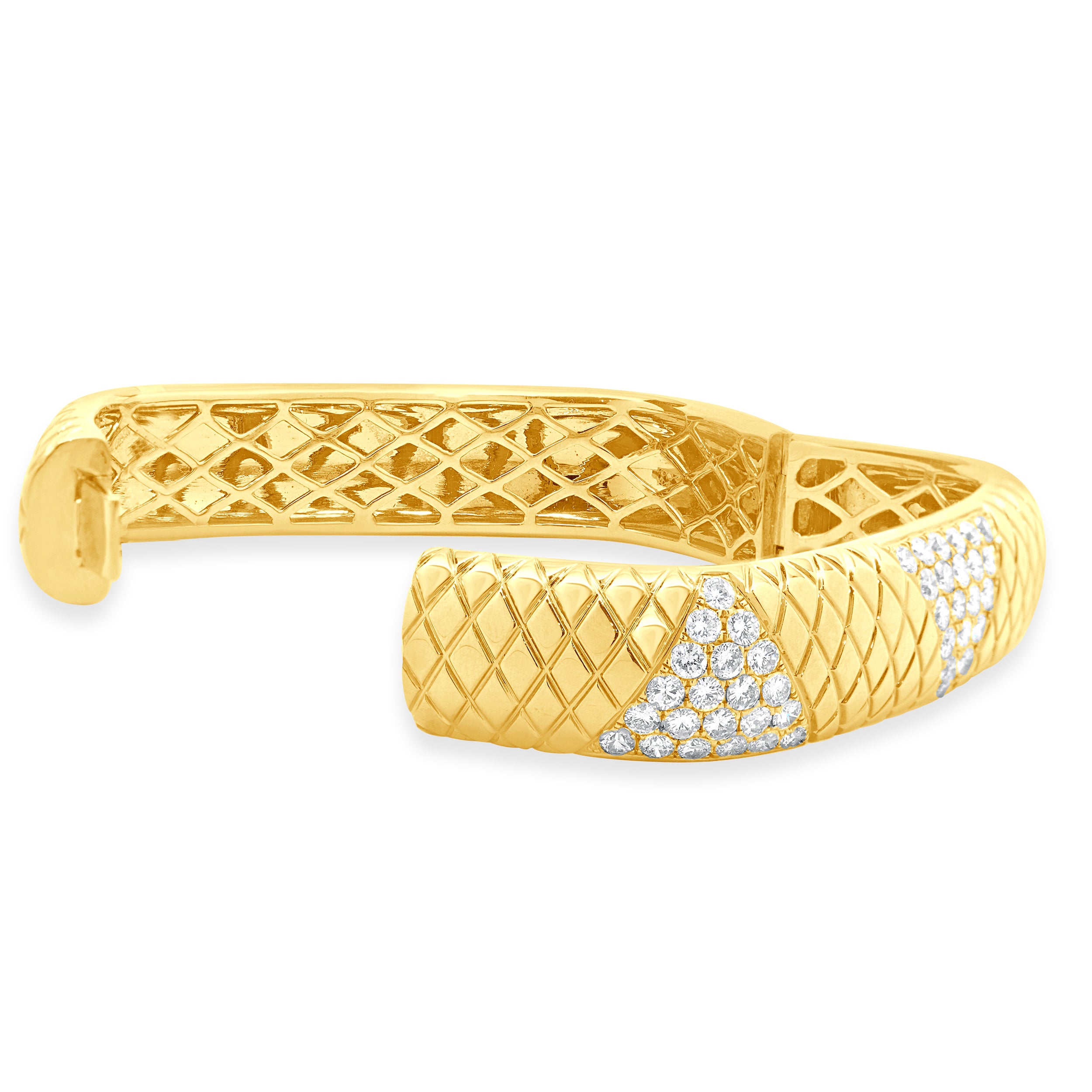 14 Karat Yellow Gold Snake Skin Textured Diamond Squared Bangle Bracel ...