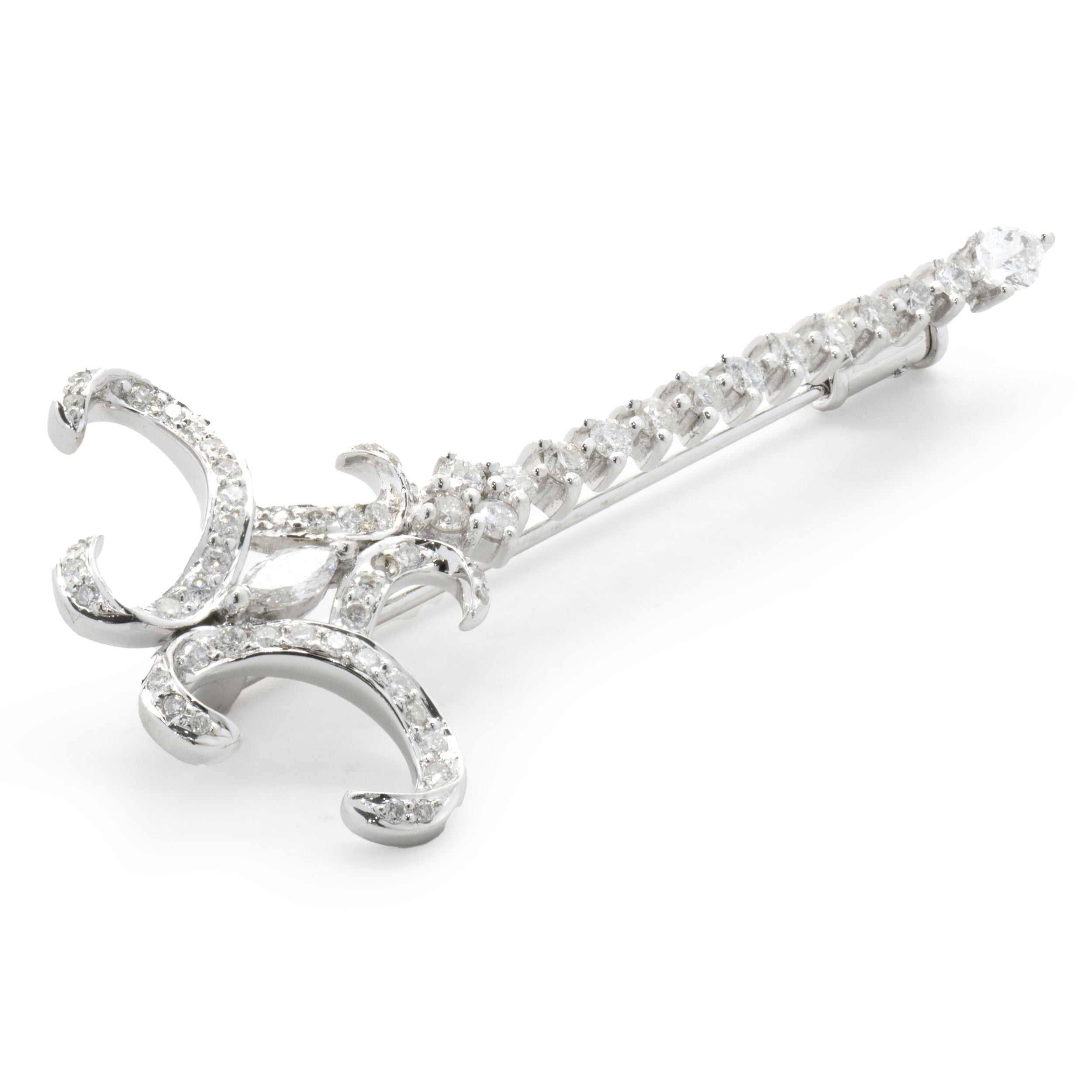 18 Karat White Gold Diamond Sword Pin – The Estate Watch And Jewelry ...