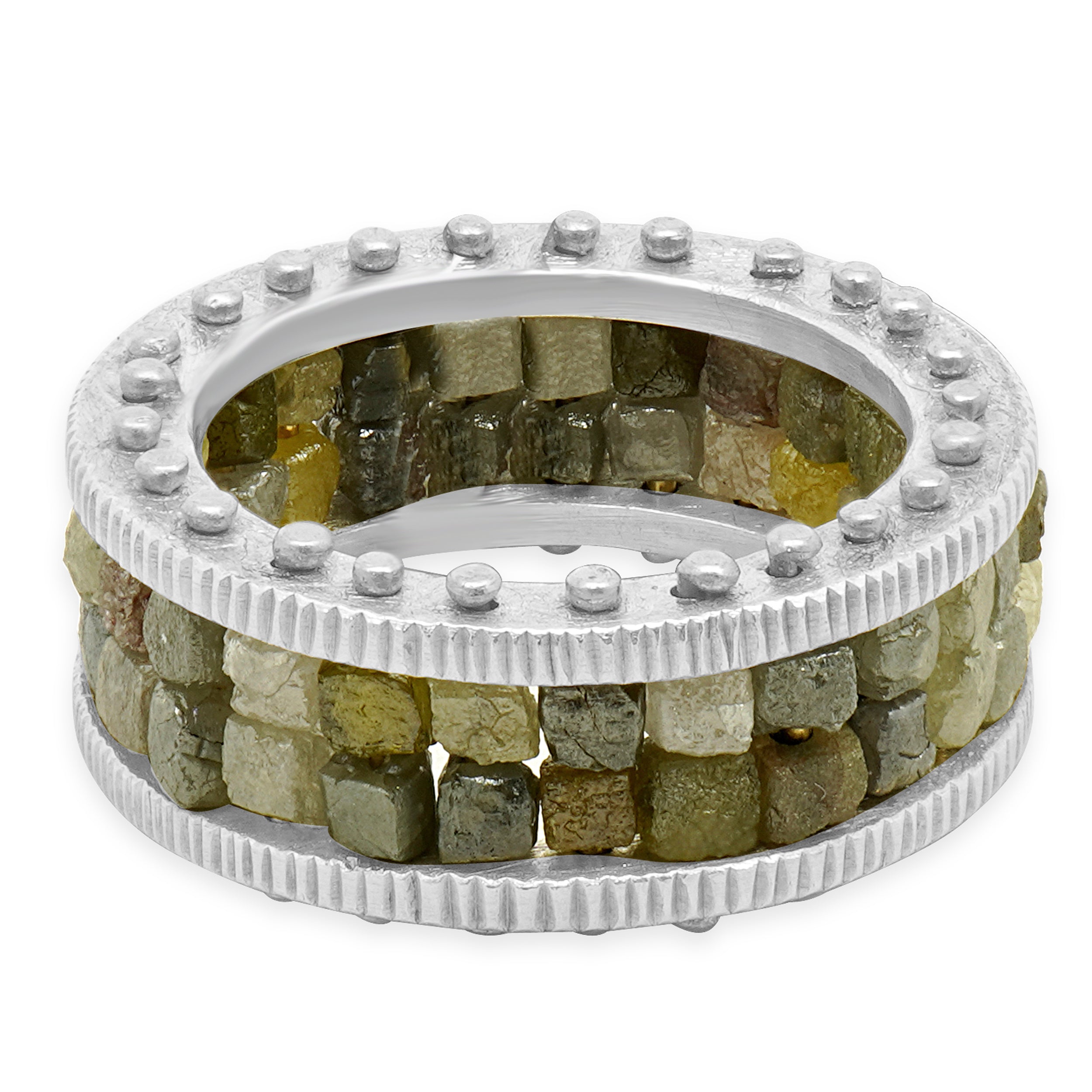 Todd Reed Sterling Silver & 18 Karat Yellow Gold Two Row Raw Cut Diamo ...