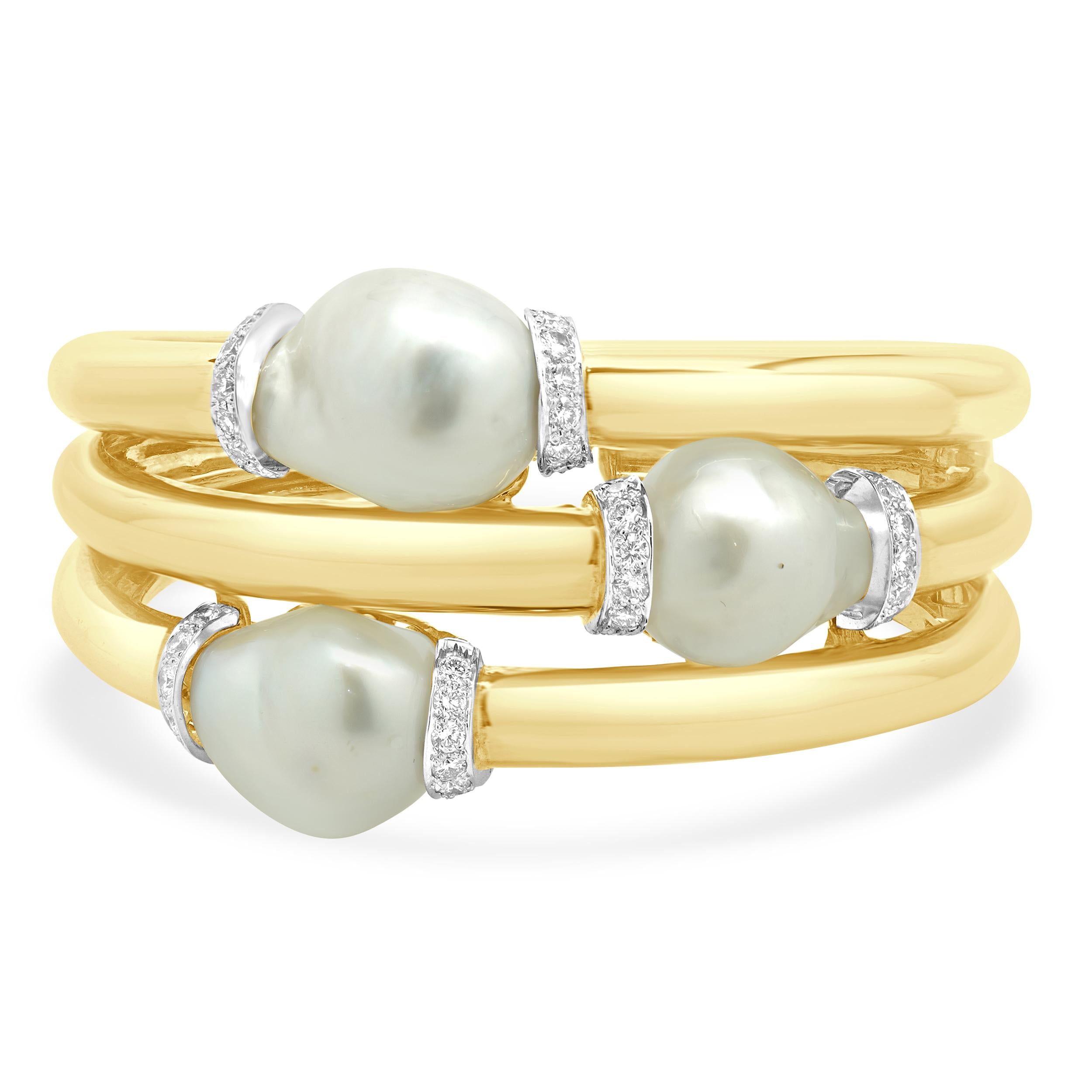 David Webb 18K Yellow Gold & Platinum Baroque Pearl and Diamond Hinged ...