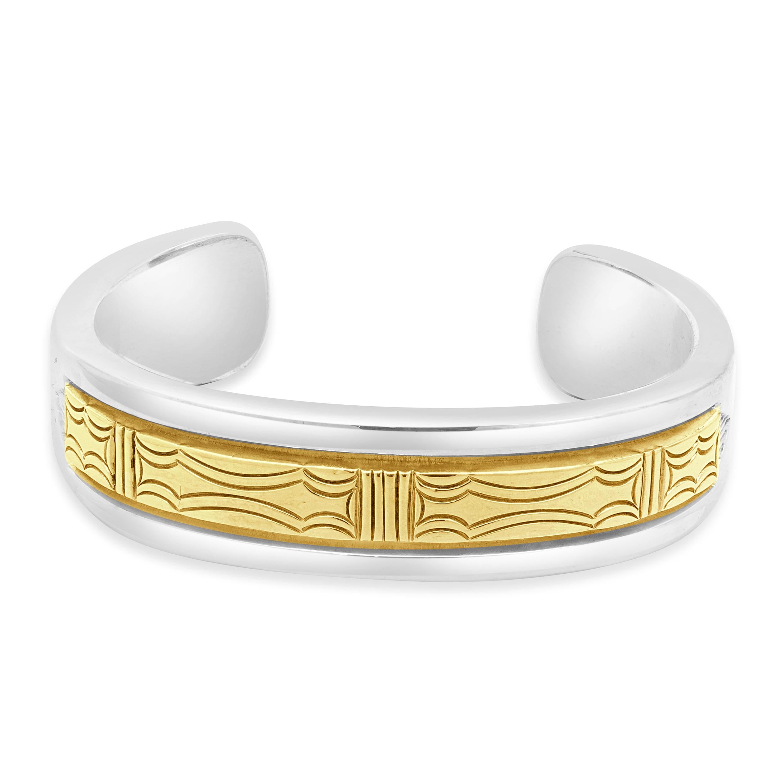 B. Morgan Native American Sterling Silver & 14 Karat Yellow Gold Cuff ...