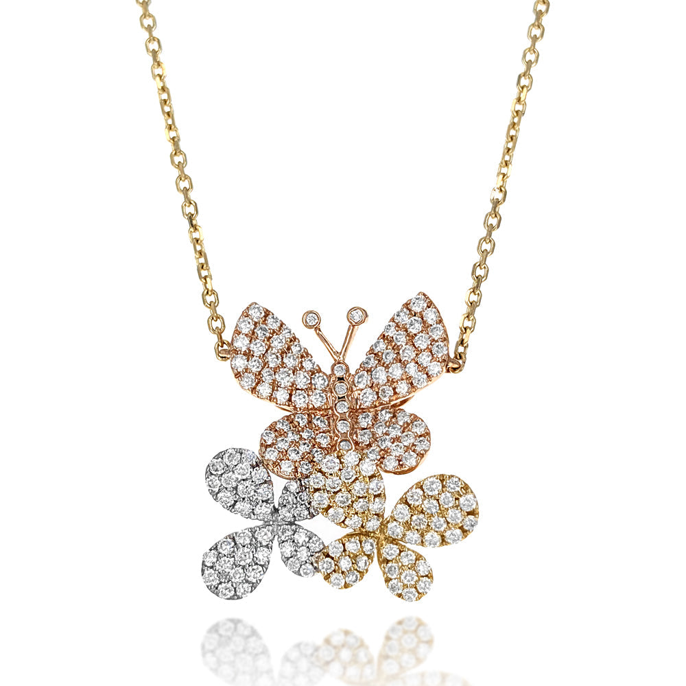 18K Tri-Tone Diamond Butterfly Necklace – The Estate Watch And Jewelry ...
