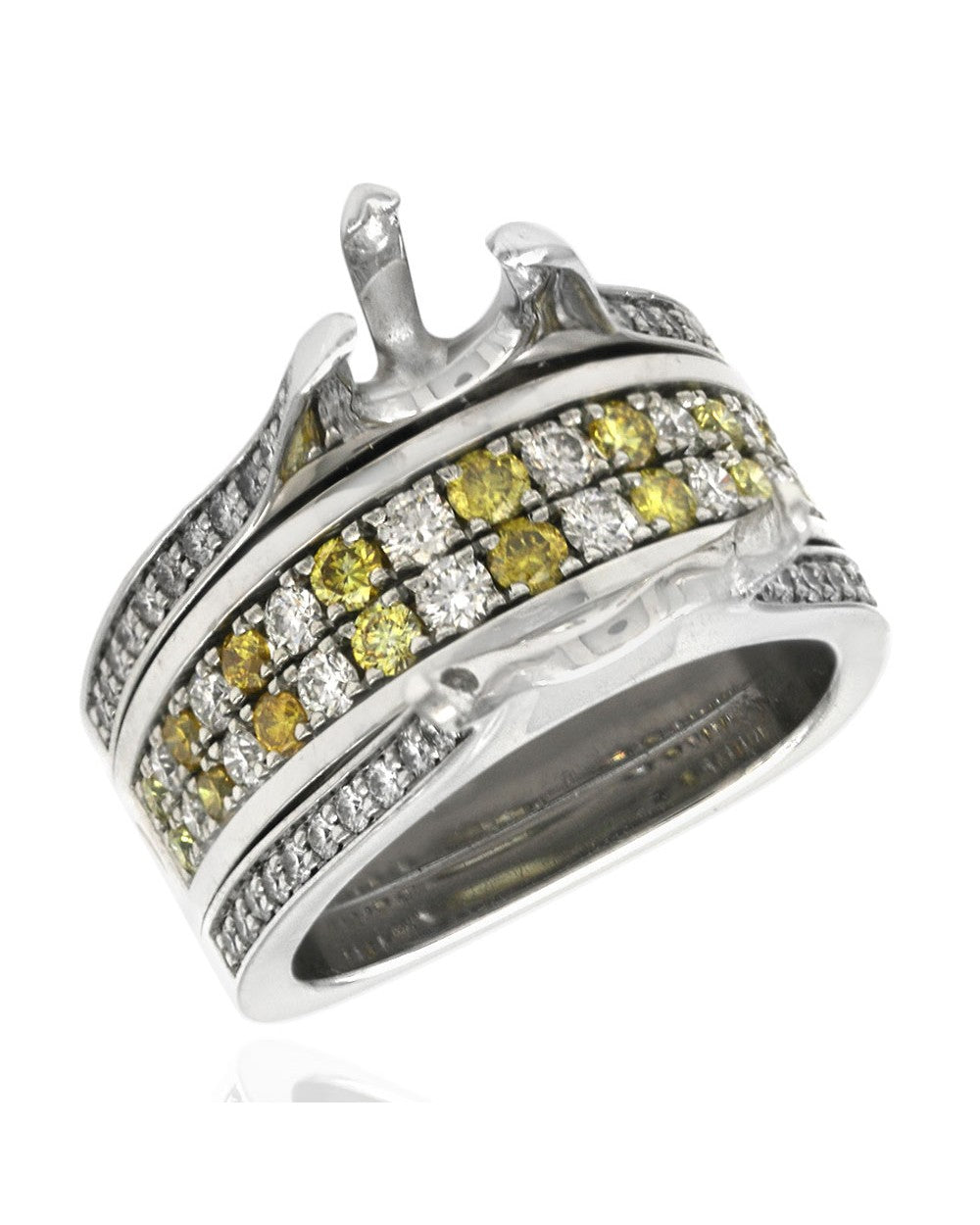 4 Row Alternating Irradiated Fancy Yellow and White Diamond Semi Mount ...