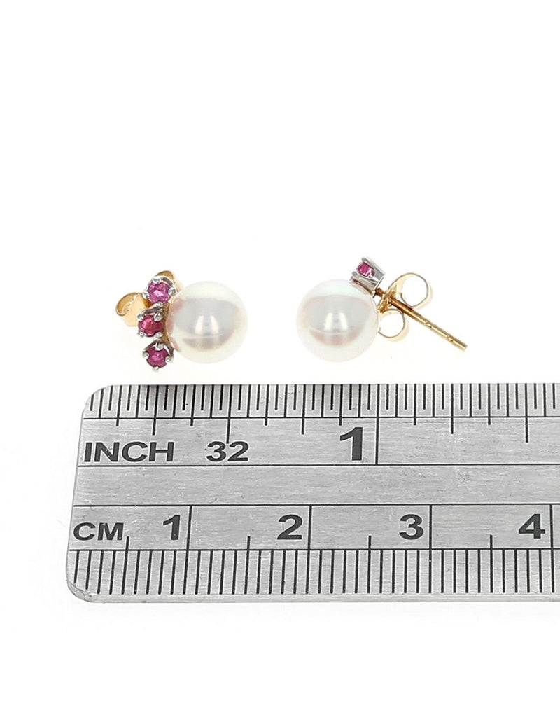 Pink Rose Pearl and Ruby Accent Stud Earrings – The Estate Watch And ...