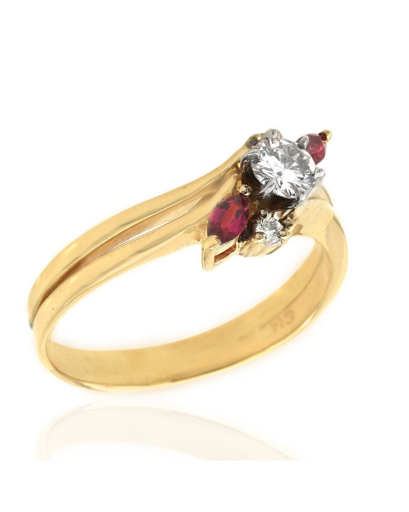 Diamond and Ruby Split Shank Bypass Ring in Yellow Gold – The Estate ...
