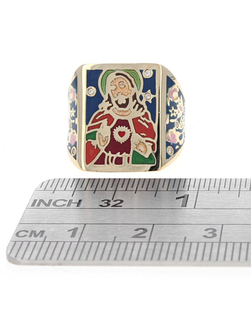 Diamond Jesus Christ Enamel Ring in Yellow Gold – The Estate Watch And ...