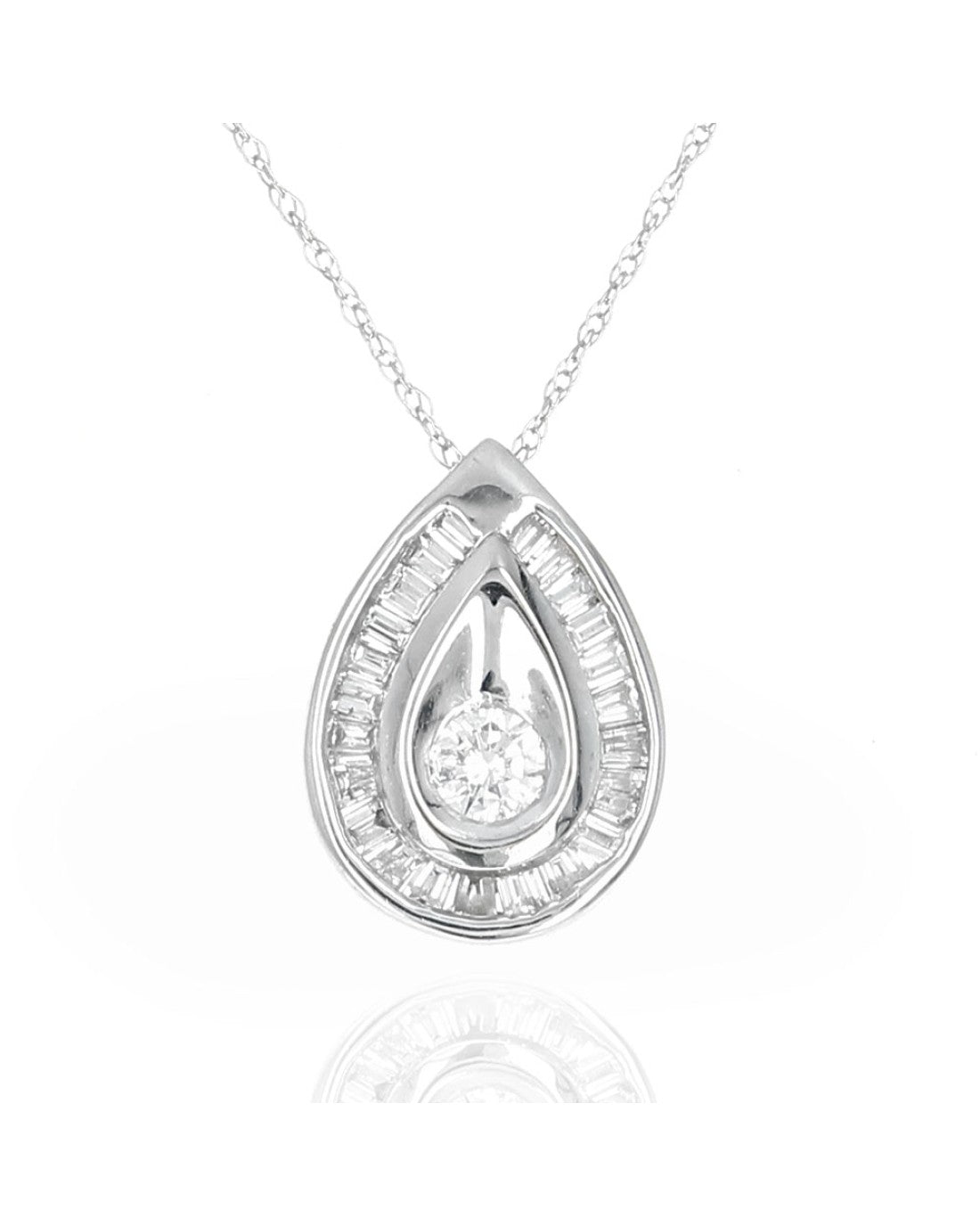 Round and Baguette Diamond Pear Shape Drop Necklace – The Estate Watch ...