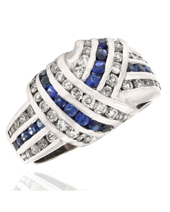 Sapphire and Diamond 3 Row Crossover Ring – The Estate Watch And ...