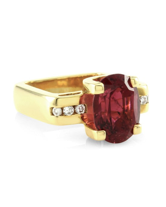 Rubellite Ring with Euro Shank & Diamonds in 18K Yellow Gold – The ...