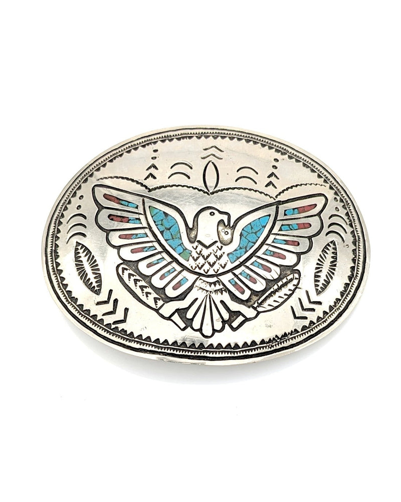 Navajo Turquoise & Coral Chip Inlay Eagle Buckle – The Estate Watch And ...