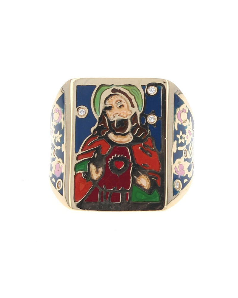 Diamond Jesus Christ Enamel Ring in Yellow Gold – The Estate Watch And ...