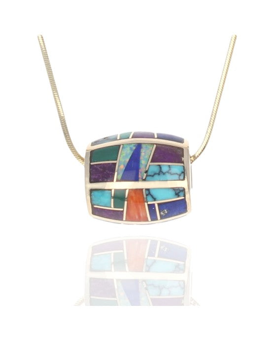 Mixed Gemstone Inlay Barrel Pendant Necklace – The Estate Watch And ...